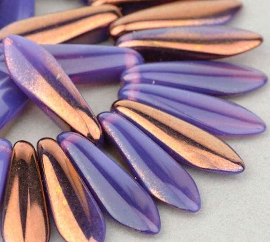 Medium Dagger Beads Drop Beads Purple Bronze Petal Beads | Etsy