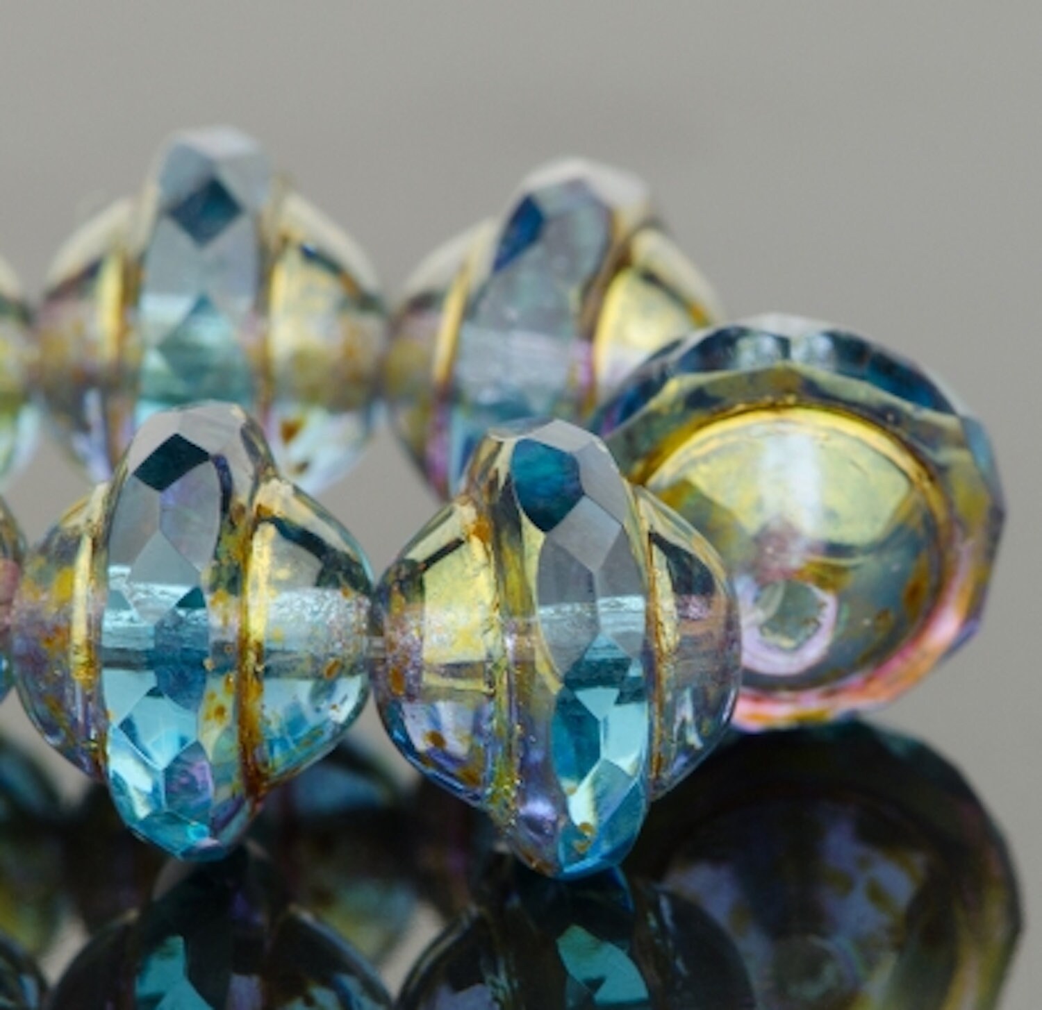 Saturn Beads - Saucer Beads - Czech Glass Beads - Aqua Blue Transparent ...