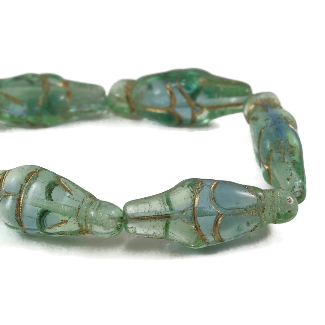 Czech Glass Mother Goddess Venus Beads - Light Green and Sapphire Core ...