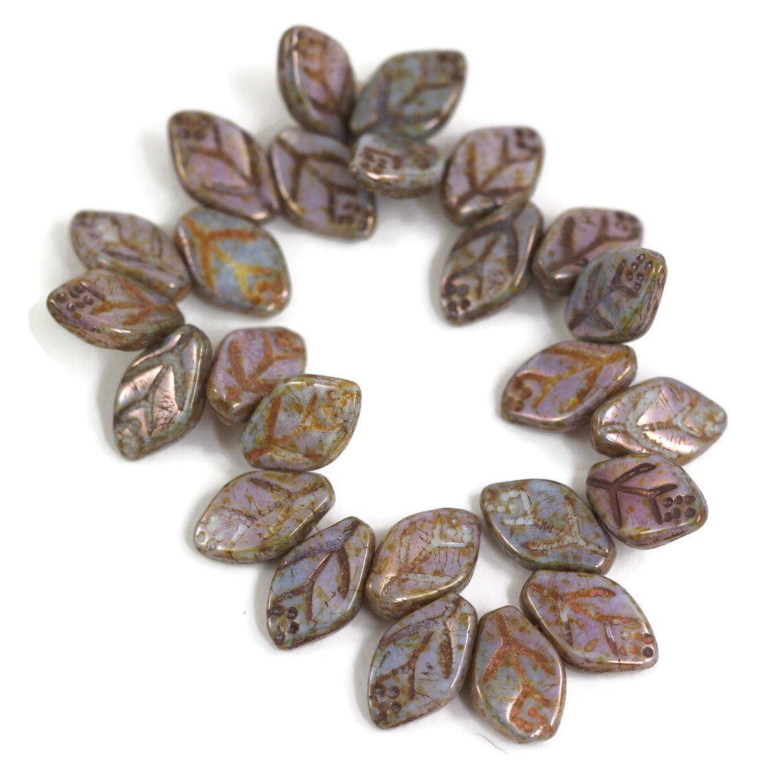 Czech Glass Medium Leaf Beads Purple Greenstone Finish - Etsy