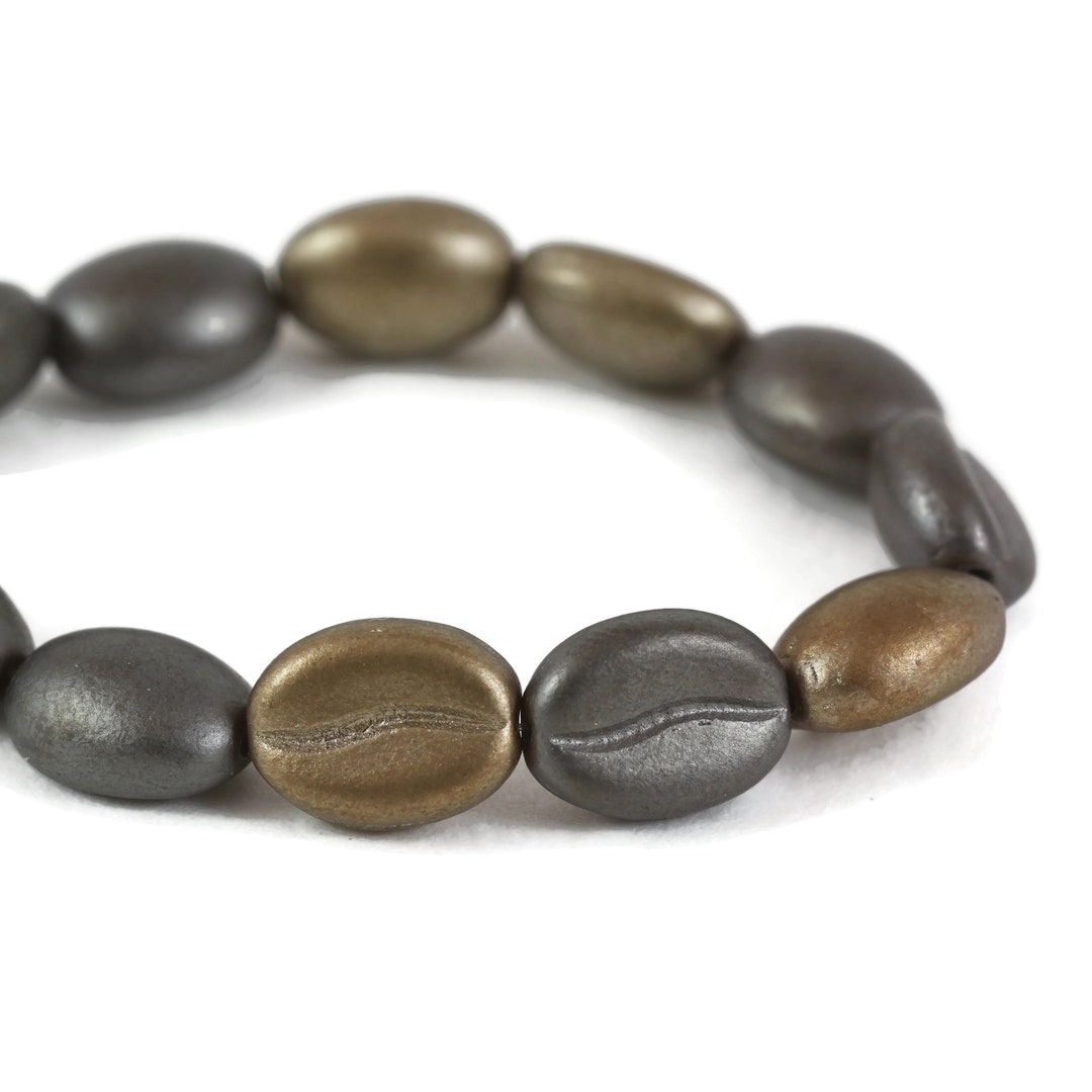 Czech Glass Coffee Bean Beads - Oval Shape Beads - Metallic Grey and ...