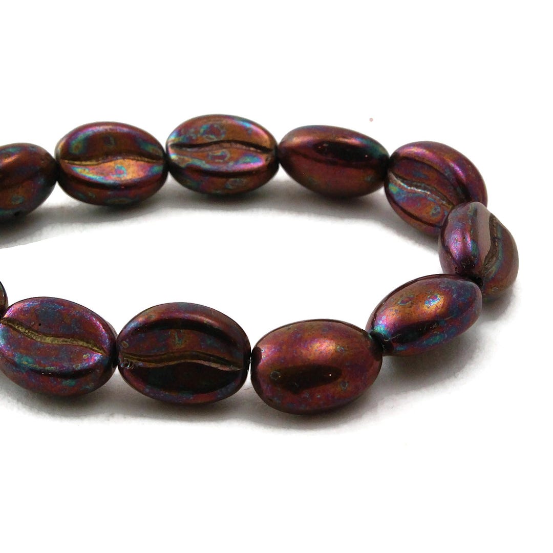 Czech Glass Coffee Bean Beads - Oval Shape Beads - Purple Plum Metallic ...