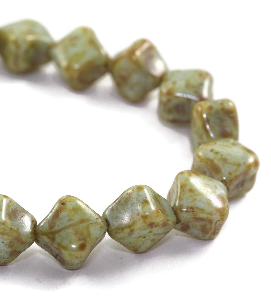 Czech Glass Diagonal Hole Cube Beads Greenstone Finish - Etsy