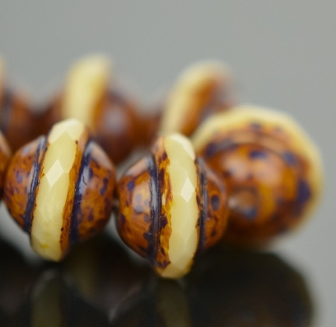 Czech Glass Saturn Beads Saucer Beads Ivory Opaque With Picasso Finish ...