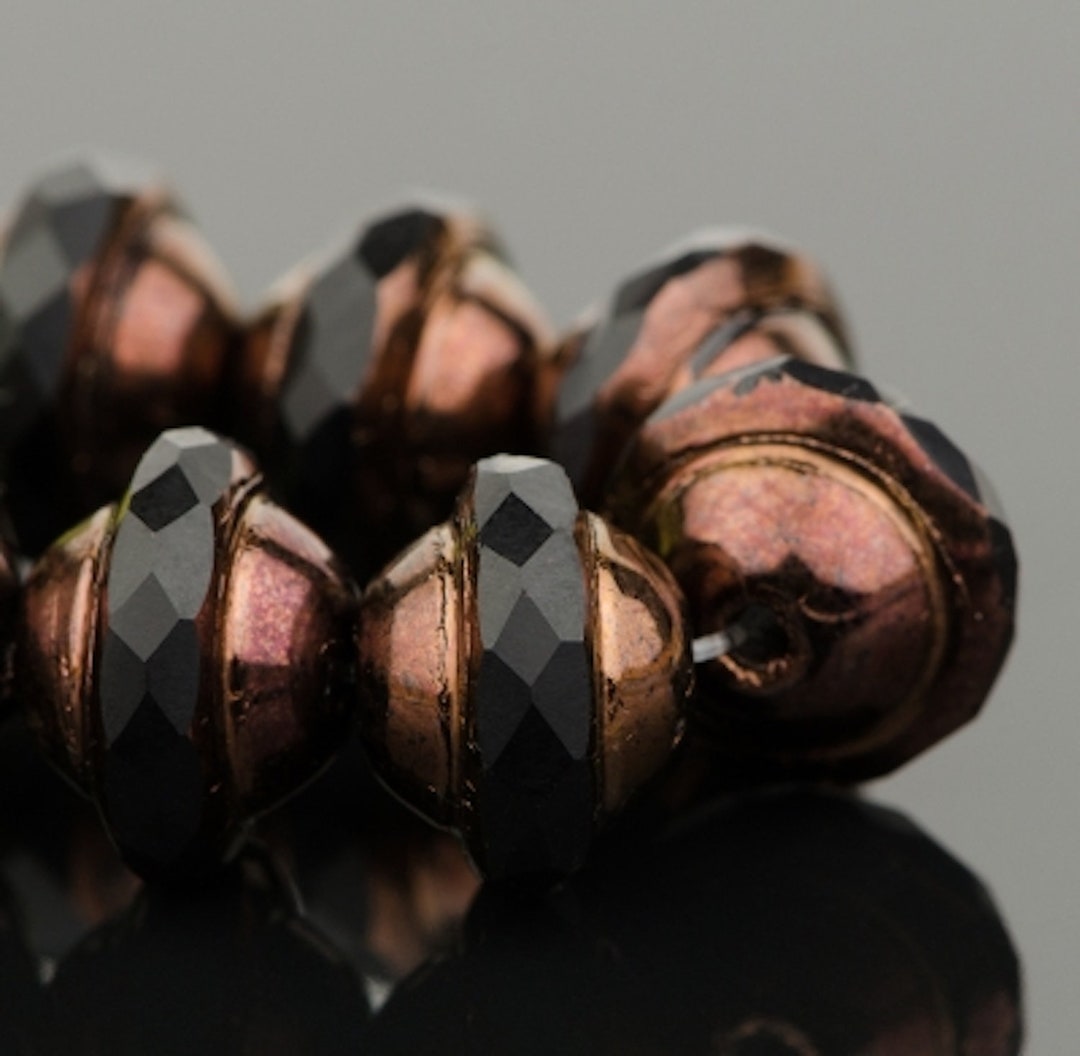 Czech Glass Saturn Beads - Jet Opaque With Bronze Finish - 8x10mm - 10 ...