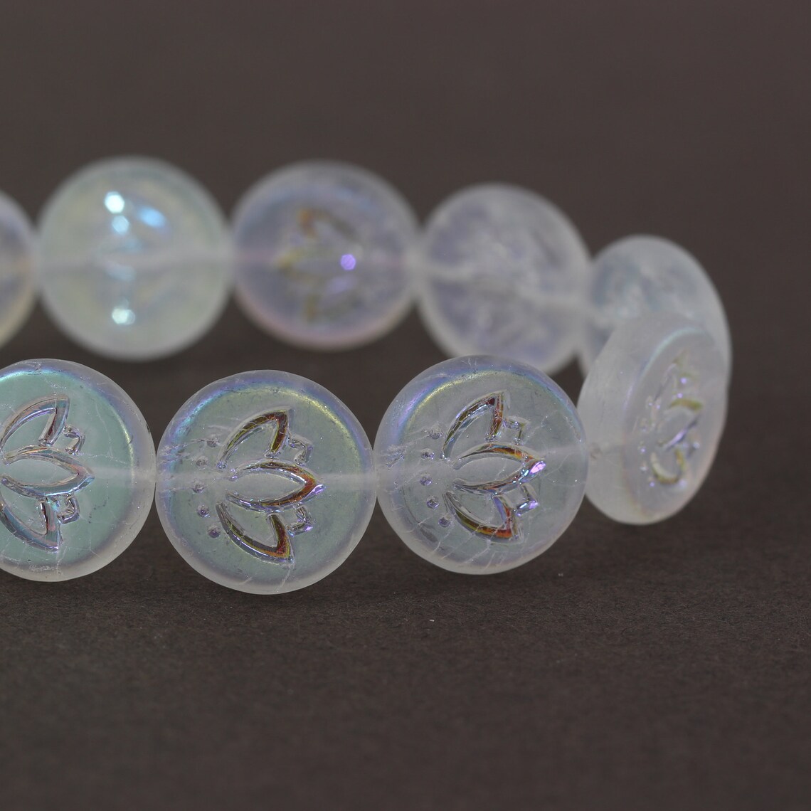 Czech Glass Lotus Flower Coin Beads - Crystal Transparent Matte With AB ...