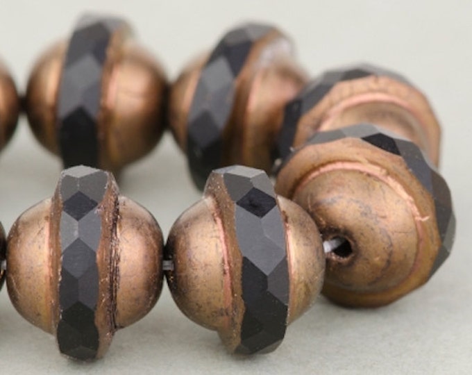 Saturn Beads Saucer Beads Czech Glass Beads Jet Opaque With Dark Bronze ...