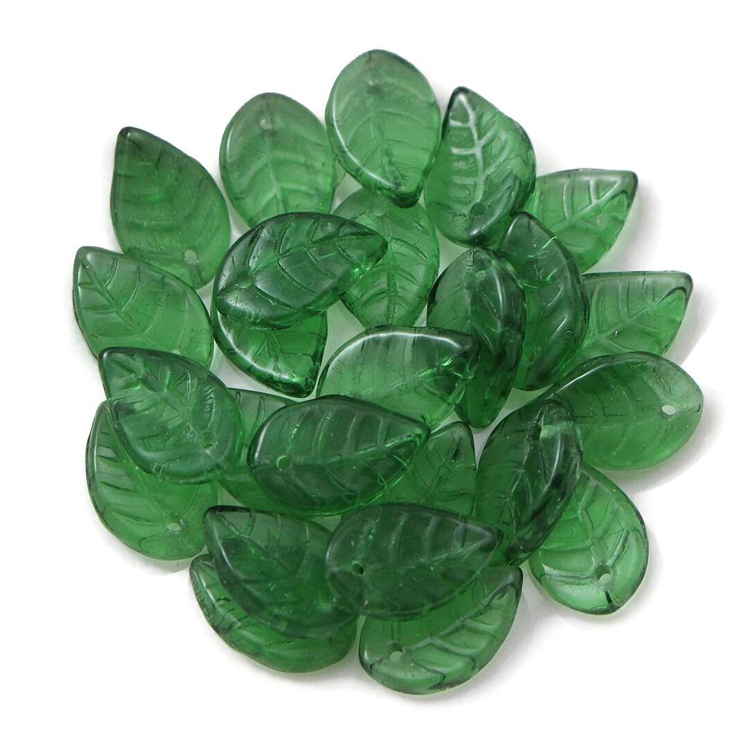 Czech Glass TOP DRILLED Leaf Beads - Tourmaline Green Transparent ...