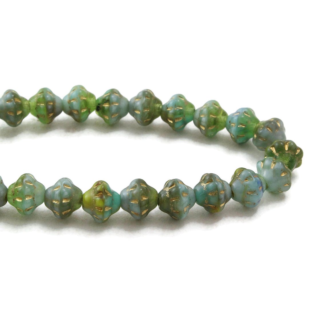 Czech Glass Saturn Beads - Sky Blue Vaseline Silk, Turquoise, Gaspeite ...