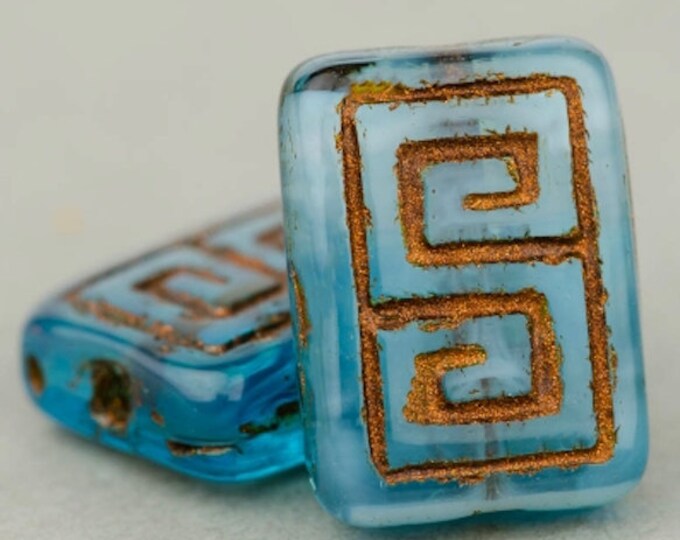 Greek Key Beads Czech Glass Beads Rectangle Beads Blue and White Mix ...