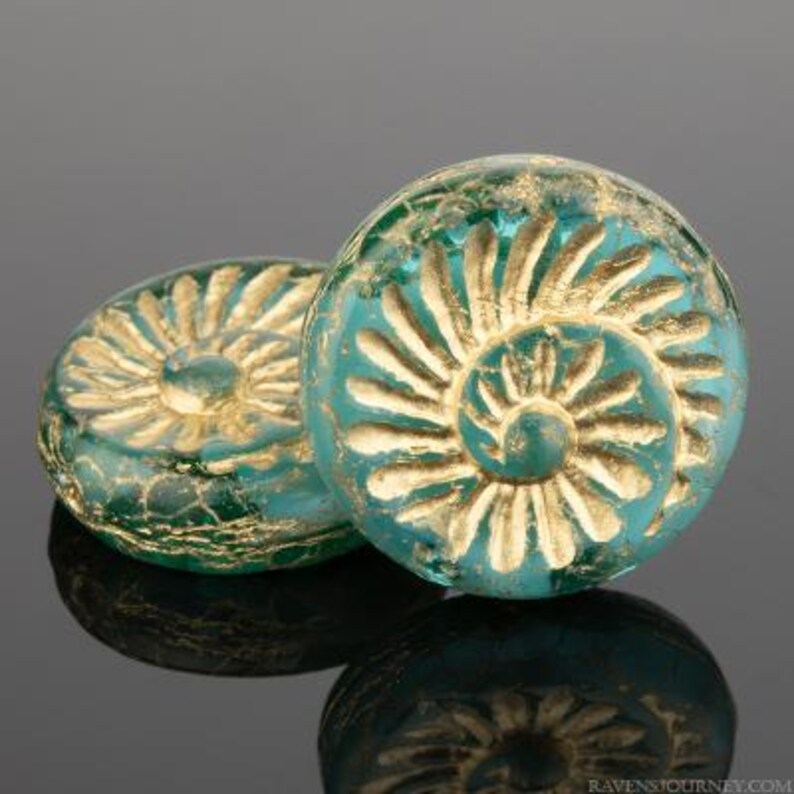 Czech Glass Spiral Fossil Beads - Aqua Green (vaseline) With White Core ...