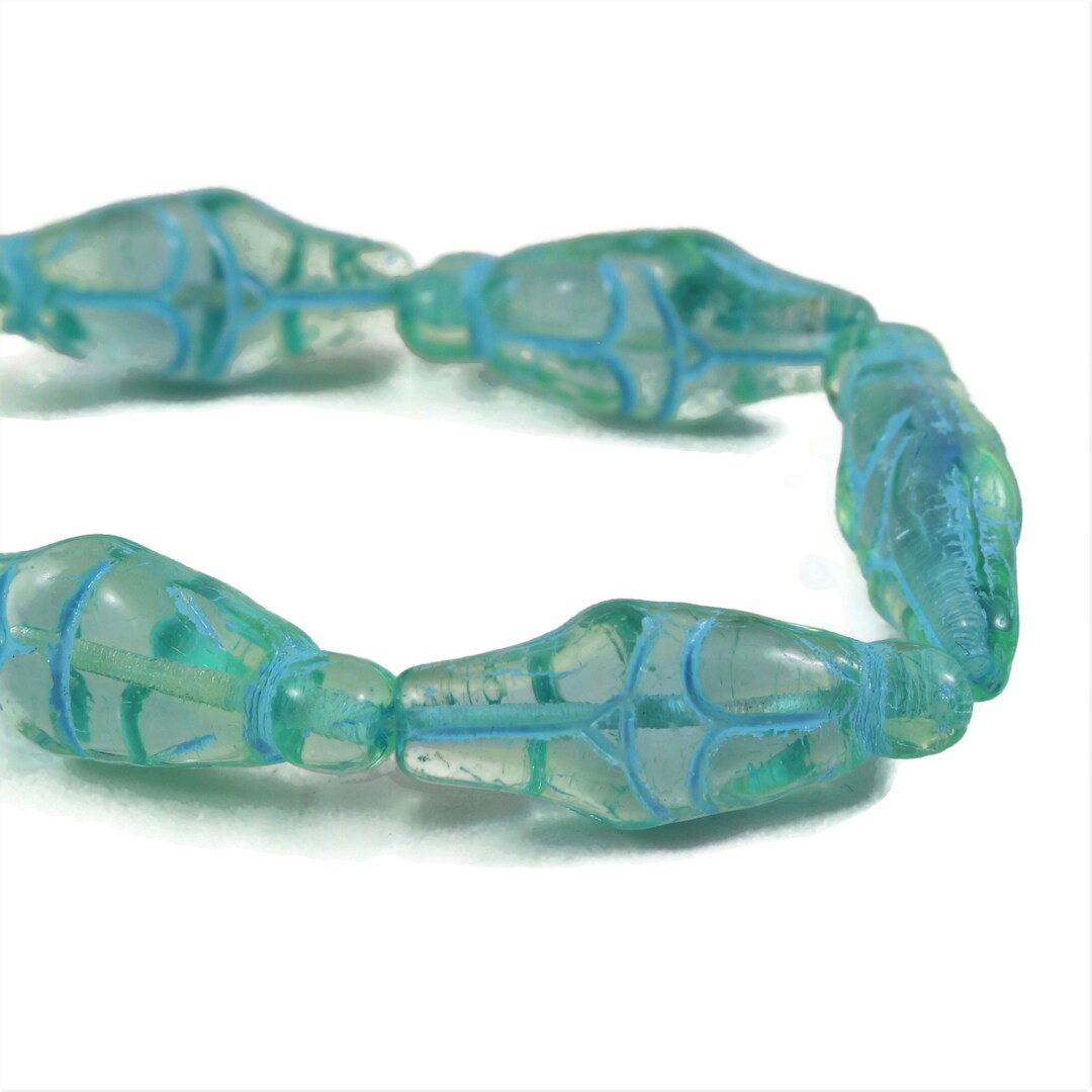 Czech Glass Mother Goddess Venus Beads - Light Green & Sapphire Core ...
