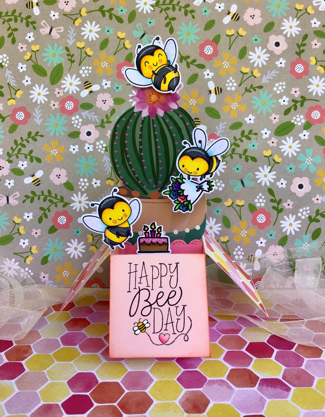 Unique Pop-up Bee Birthday Card-in-a-box, Succulent, Blooming Cactus ...