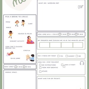 ADHD Focus & Break Task Sheet | Visual Schedule (printable PDF) - Etsy