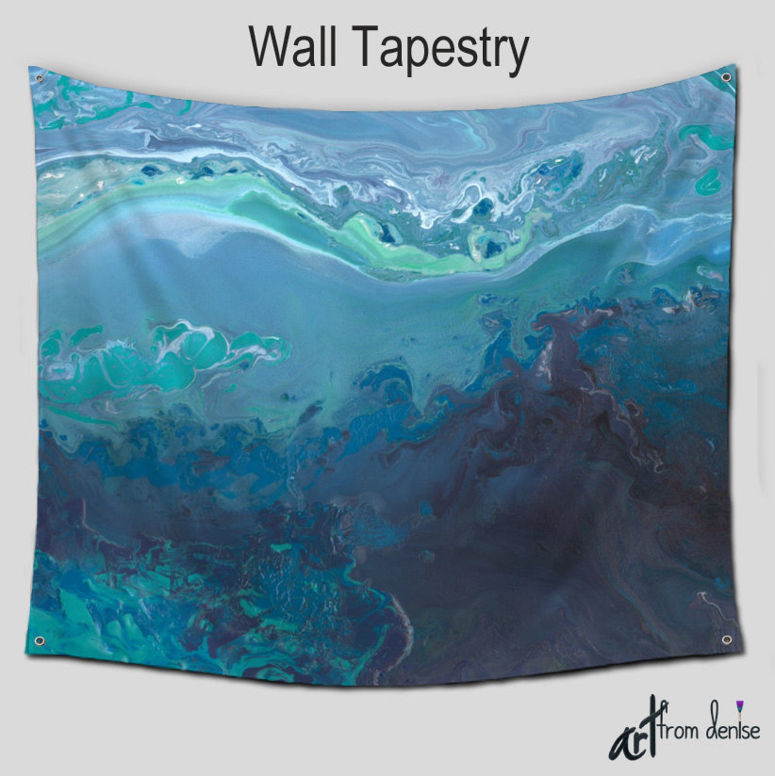 Contemporary wall tapestry Teal blue gray Abstract art | Etsy