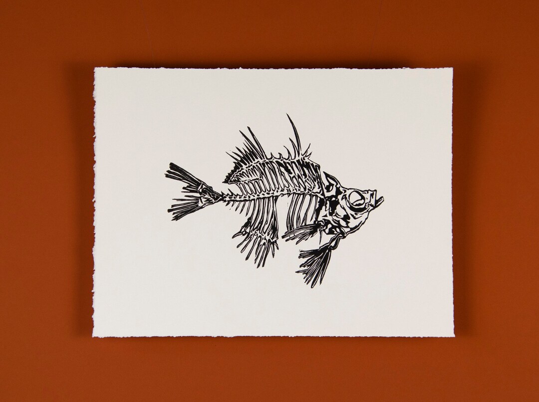 Fish Skeleton A4 Linocut Print - Etsy