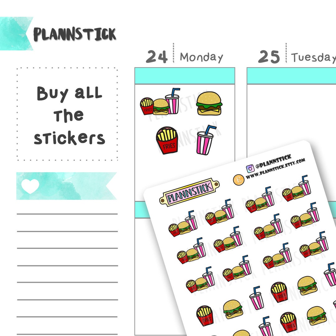 Cute Fast Food Planner Stickers, Kiss Cut, Calendar Stickers, Life ...