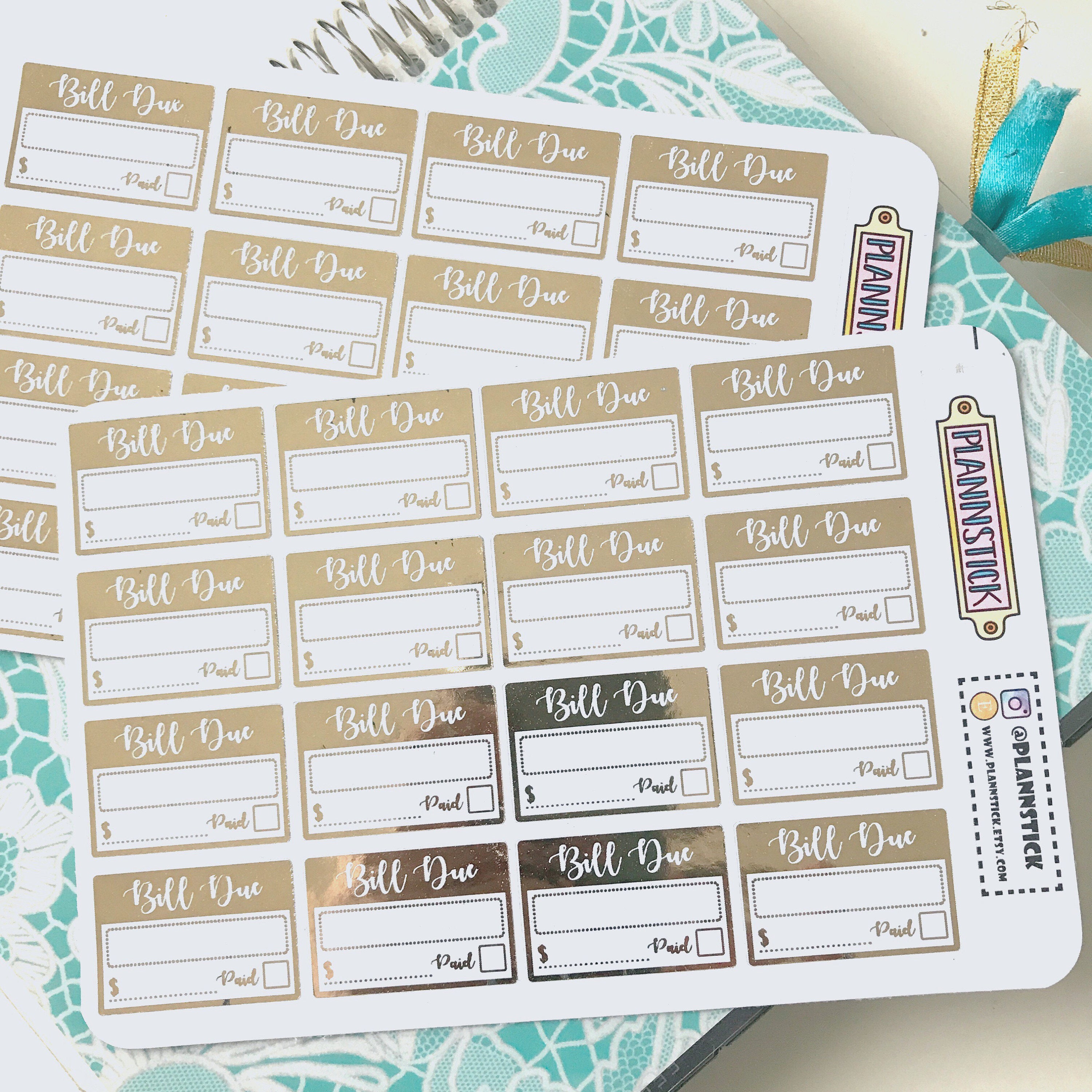 Gold Foiled Bill Payment Stickers - Planner Stickers, Reminder Stickers ...