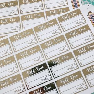 Gold Foiled Bill Payment Stickers - Planner Stickers, Reminder Stickers ...