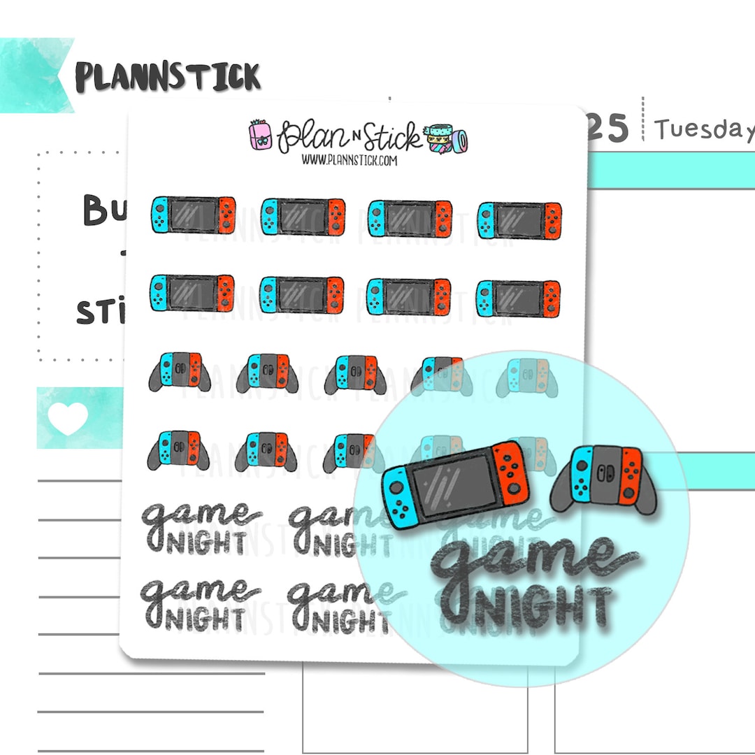 Video Game Switch Doodle Game Night Stickers - Kiss Cut, Calendar ...