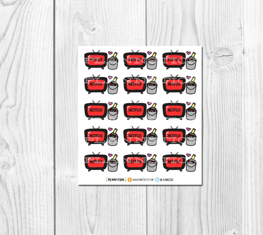 Netflix and Wine Movie Night Stickers - Planner Stickers, Kiss Cut ...