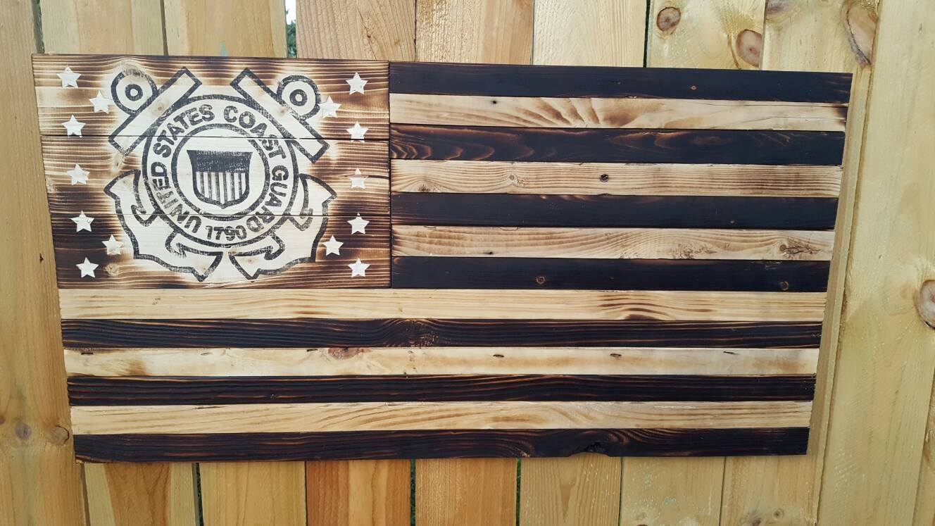 US Military Wood Flag. US Flag With Military Logo Set Amongst the Stars ...
