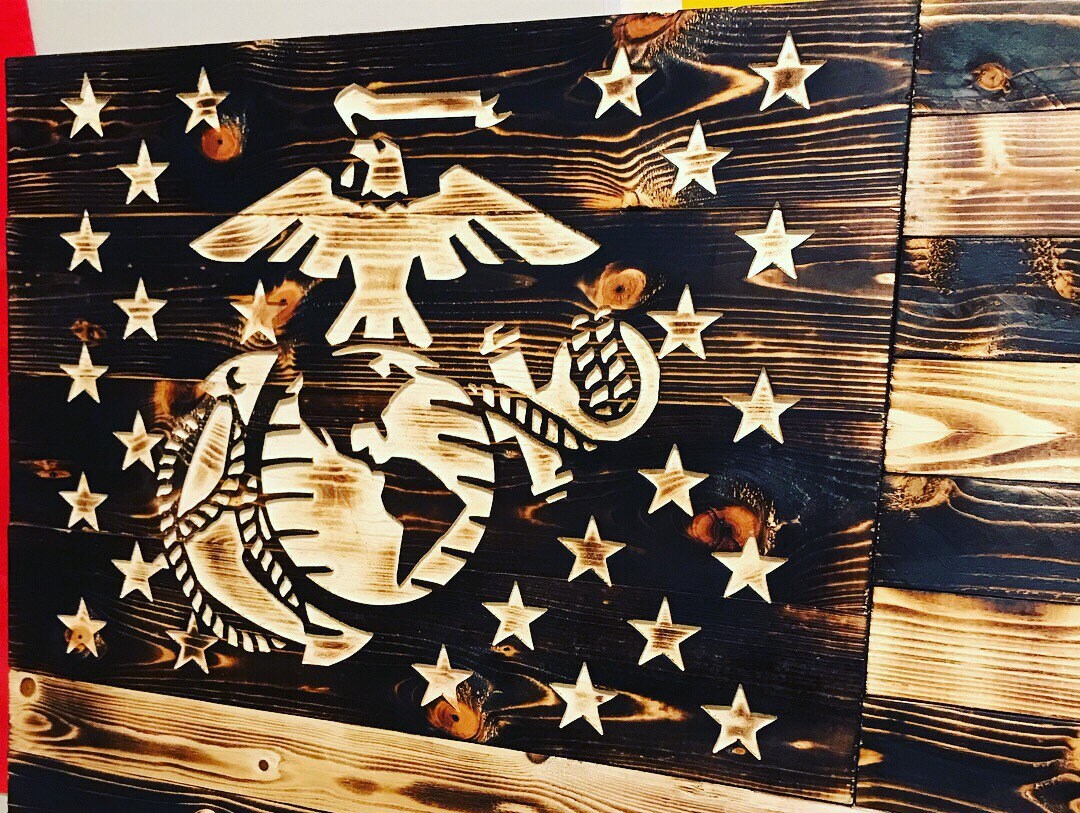 US Military Wood Flag. US Flag With Military Logo Set Amongst the Stars ...