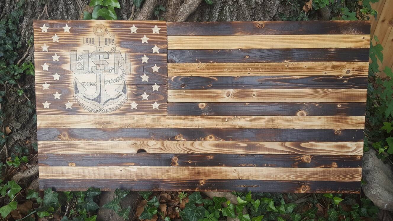 US Military wood flag. US flag with military logo set amongst | Etsy