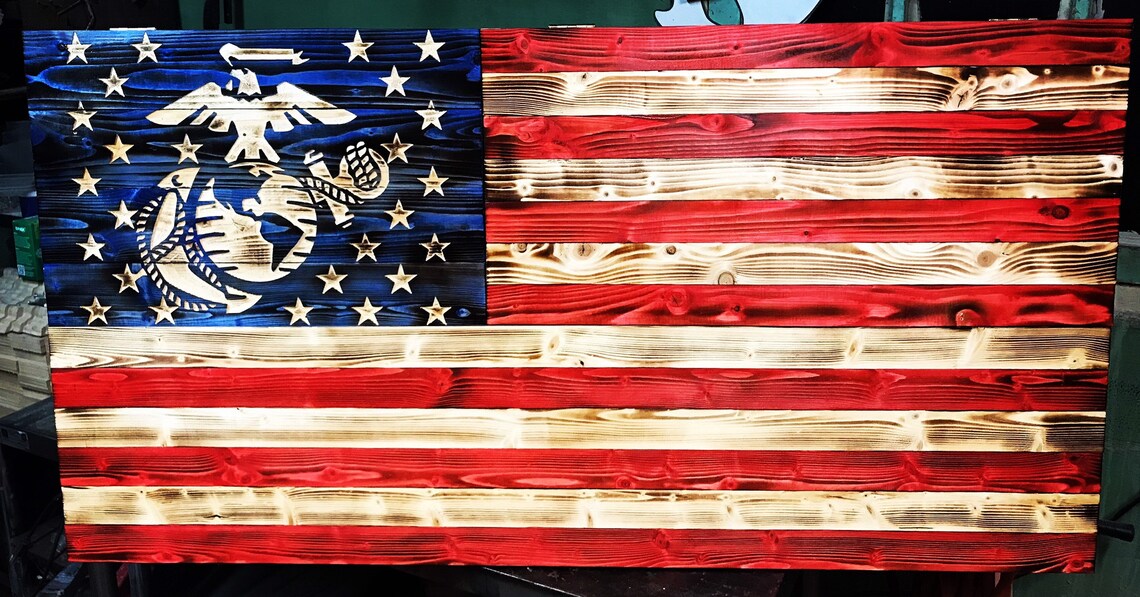 US Military Wood Flag. US Flag With Military Logo Set Amongst the Stars ...