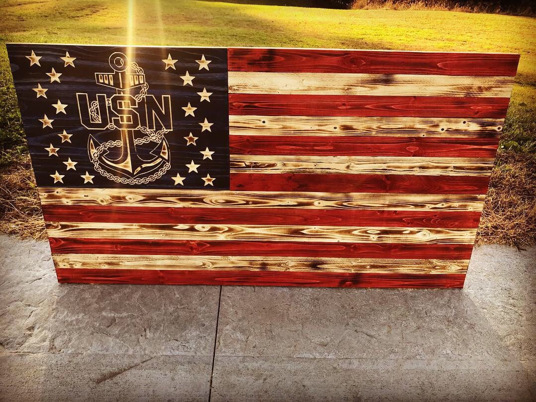 US Military Wood Flag. US Flag With Military Logo Set Amongst the Stars ...