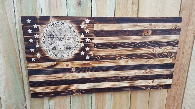 US Military Wood Flag. US Flag With Military Logo Set Amongst the Stars ...