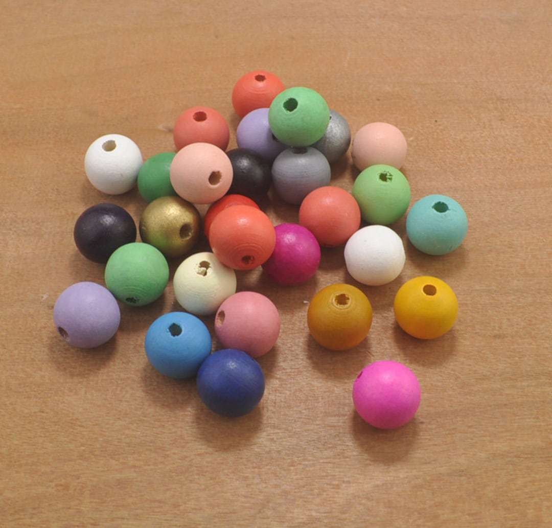 50pcs Colorful Round Wooden Beads,geometric Wood Beads 20mmpainted Wood ...