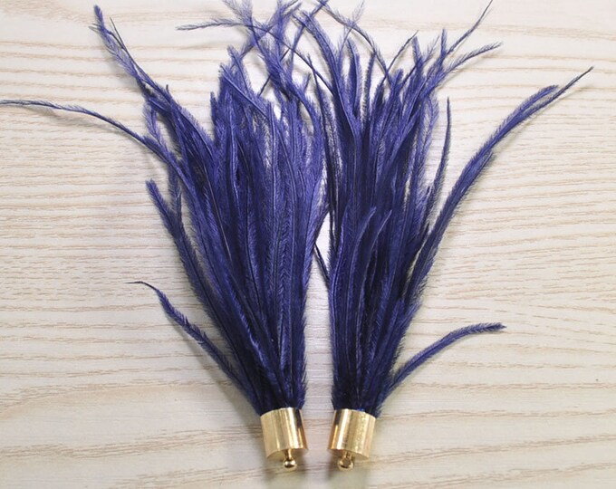 Feather Tassels2pcs Lemon Ostrich Feather Tassels With Gold | Etsy