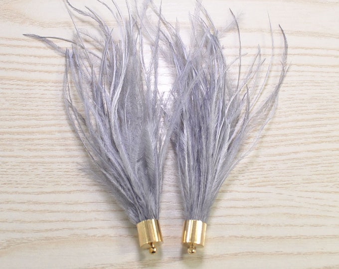 Feather Tassels2pcs White Ostrich Feather Tassels With Gold - Etsy