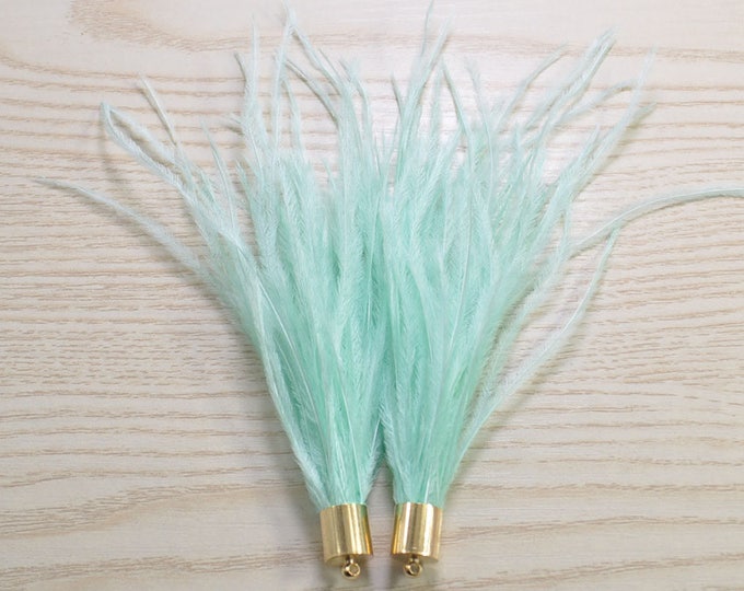 Feather Tassels2pcs Lemon Ostrich Feather Tassels With Gold | Etsy