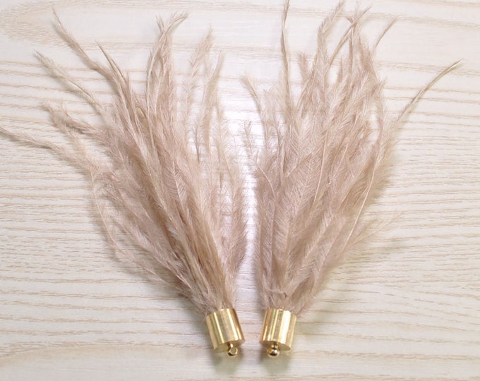 Feather Tassels2pcs Lemon Ostrich Feather Tassels With Gold | Etsy