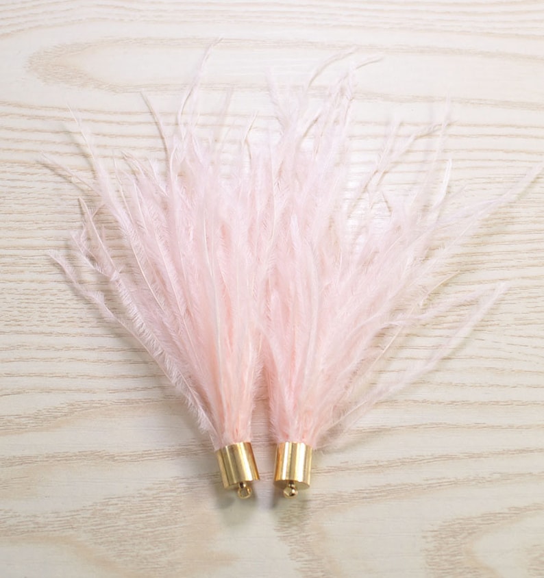 Feather Tassels,2pcs Light Pink Ostrich Feather Tassels With Gold Metal ...