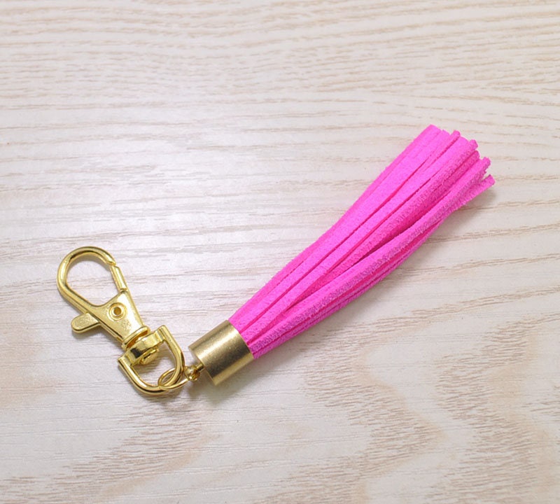 Tassels Keychain 3.14'',2pcs Hot Pink Tassel,gold Copper Cap With Gold ...