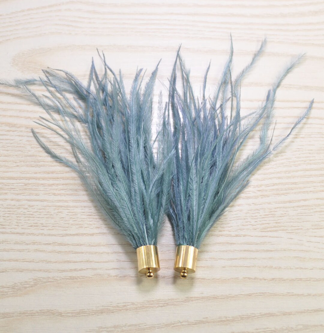Feather Tassels,2pc Turquoise Blue Ostrich Feather Tassels With Gold ...