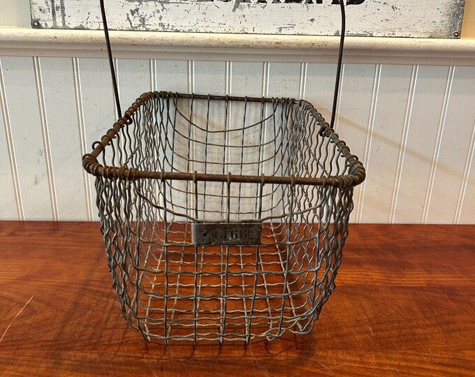 Vintage Wire Locker Basket With Number Tag and Wooden Bale Handle ...