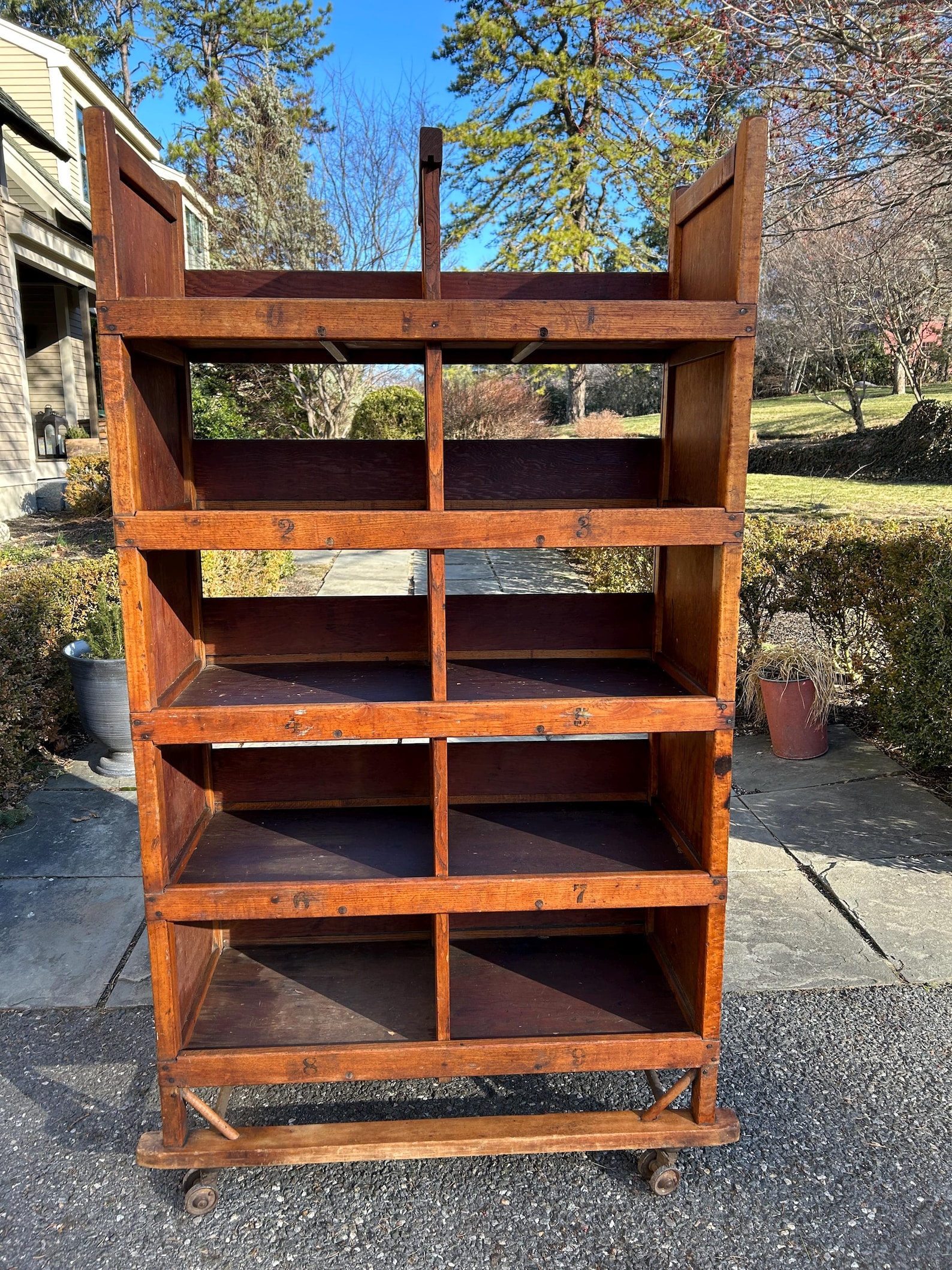 Vintage Shoe Factory Cart: Industrial Wood Shelving Unit With Numbered ...