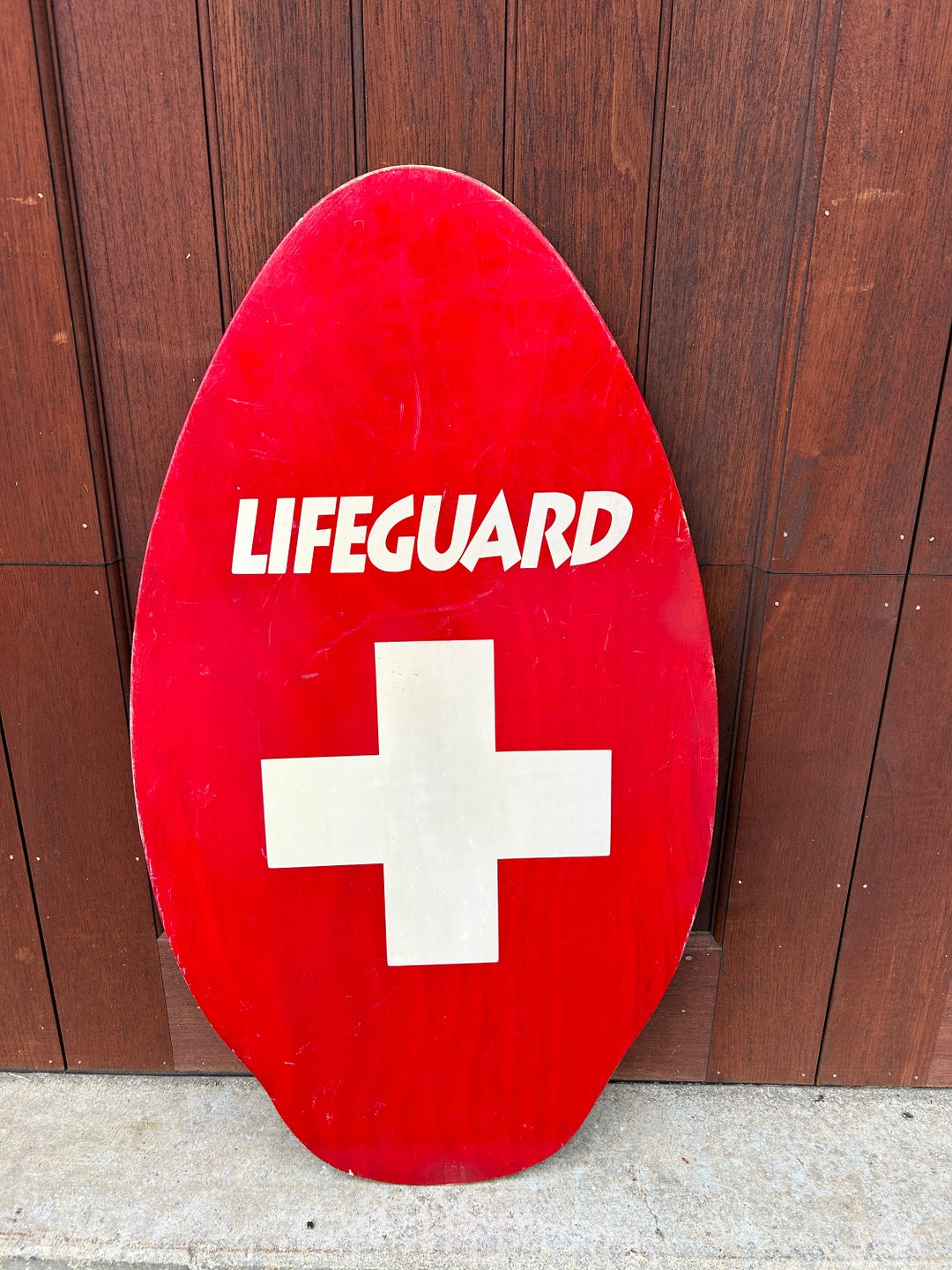 Vintage Wooden Lifeguard Sign - Vintage Paddle Board - Red Lifeguard ...