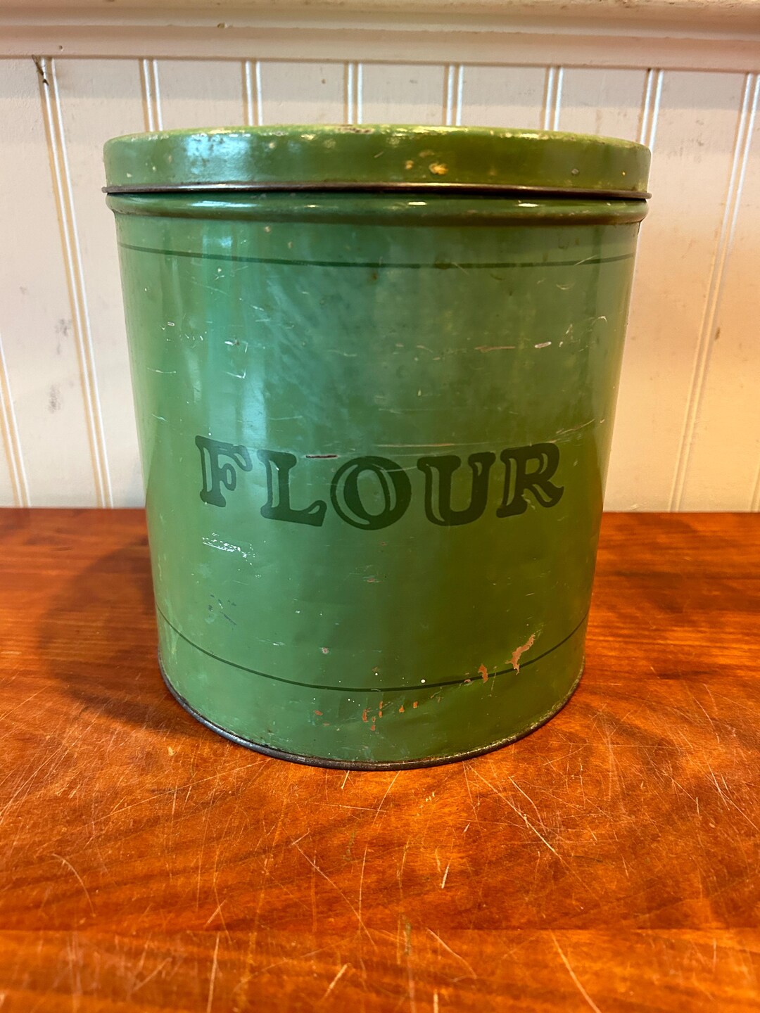 Vintage Green Flour Tin - Metal Tin - Metal Flour Tin - Farmhouse ...