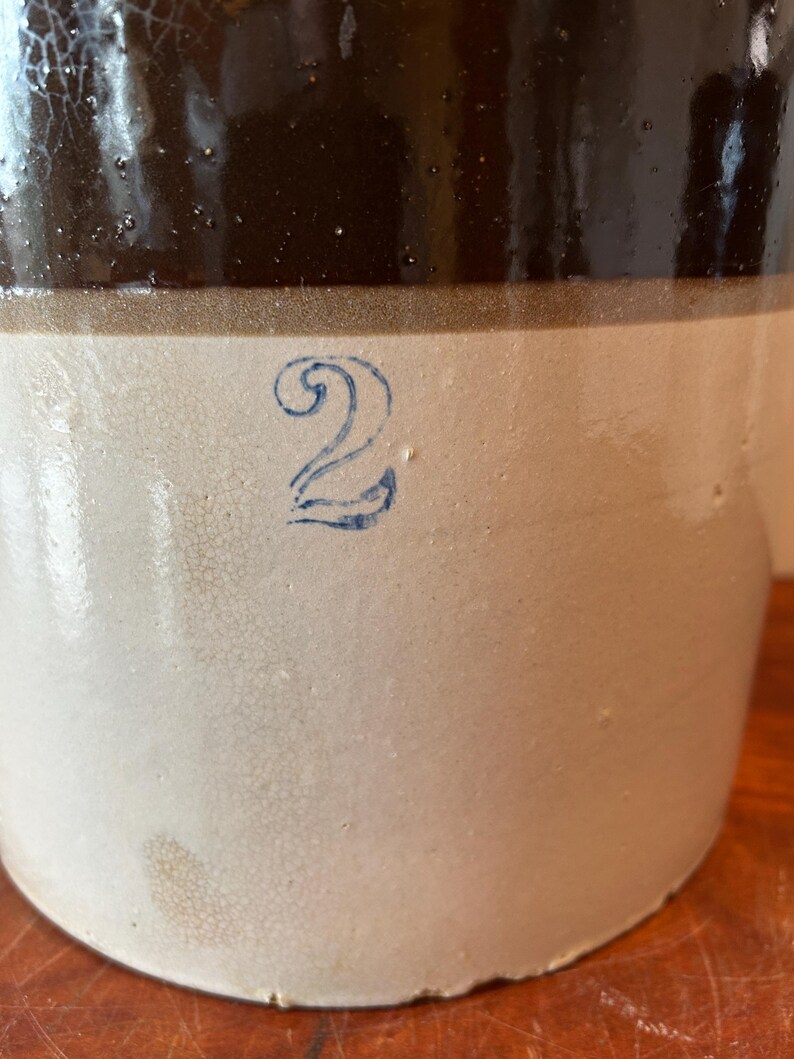 Antique 2 Gallon Stoneware Crock: Two-tone Brown & Beige Pottery - Etsy