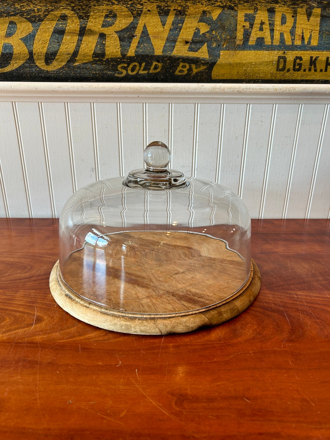 Vintage Cheese Board With Glass Dome - Bread Board - Vintage French ...