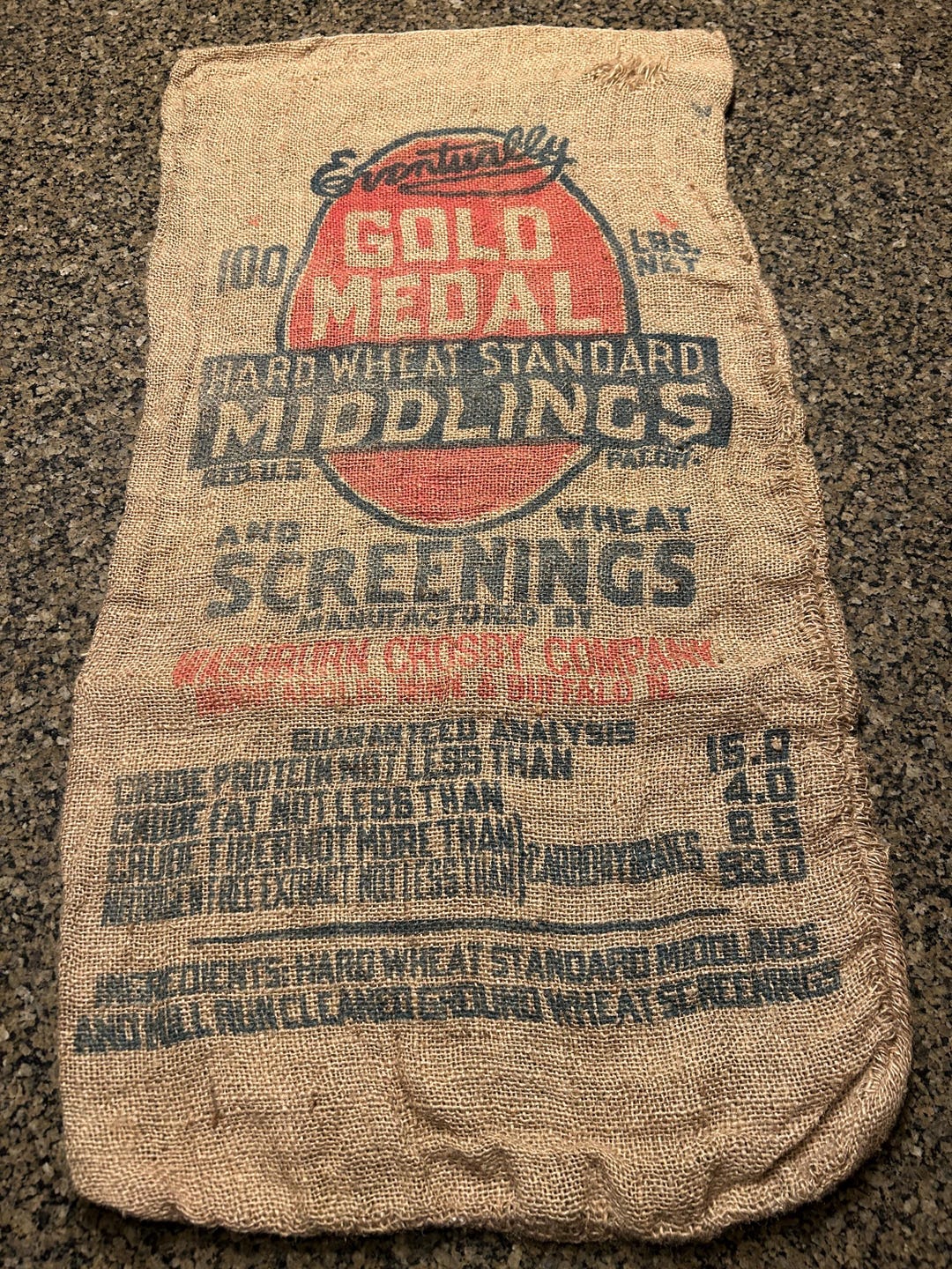 Vintage Gold Medal Burlap Bag - Rustic Burlap Sack - Vintage Burlap Bag ...