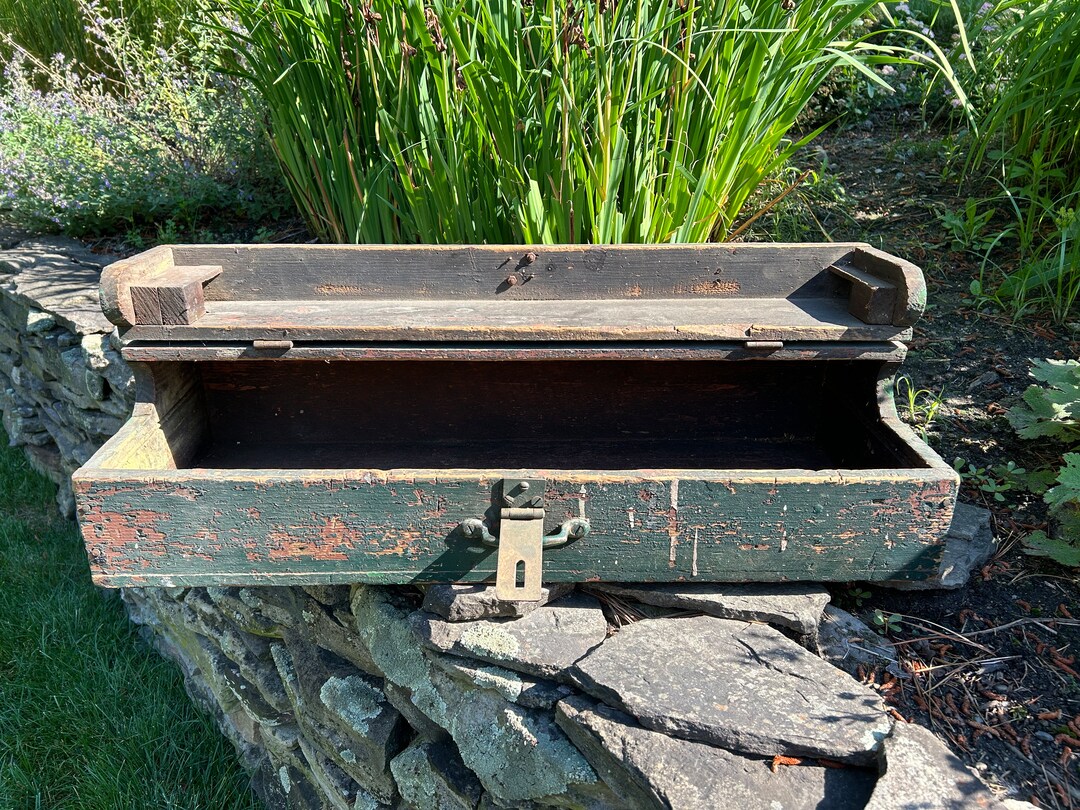 Antique Tool Chest Vintage Wooden Chest Green Painted Tool Chest Chippy ...
