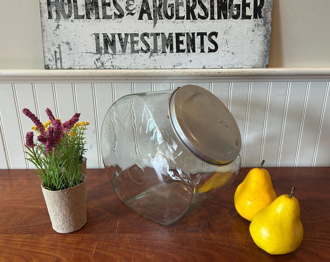 Vintage Glass Counter Candy Jar With Flip-up Aluminum Lid Large ...