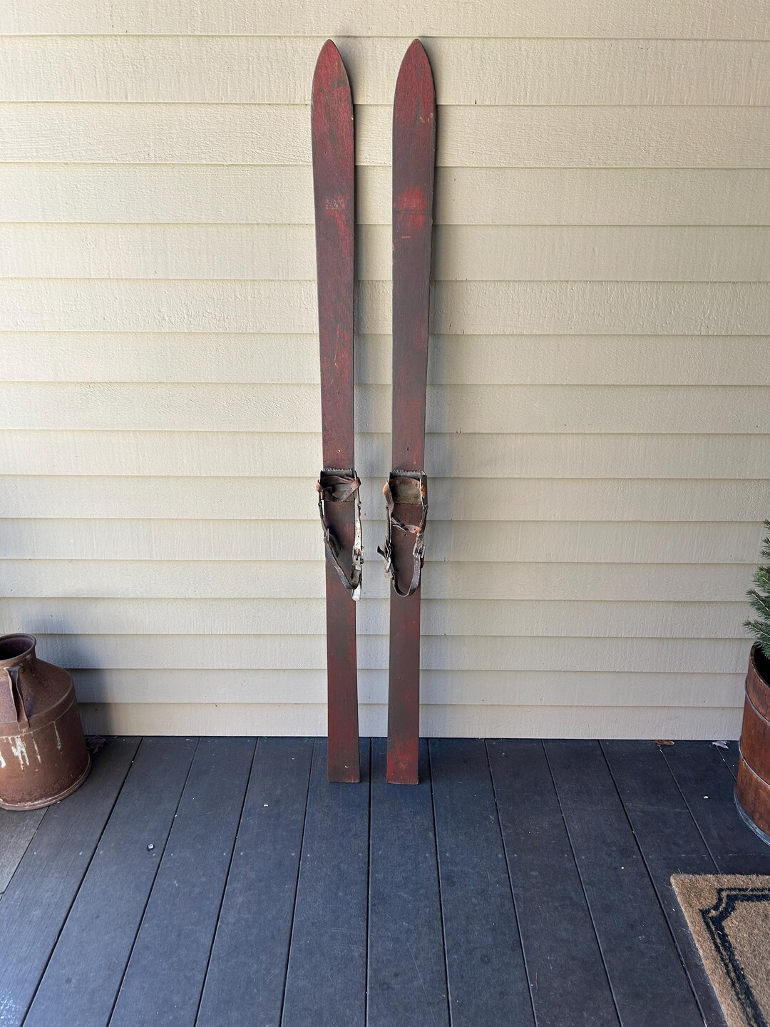 Antique Wooden Skis - Vintage Wooden Skis – 60” Rustic Cabin Decor With ...