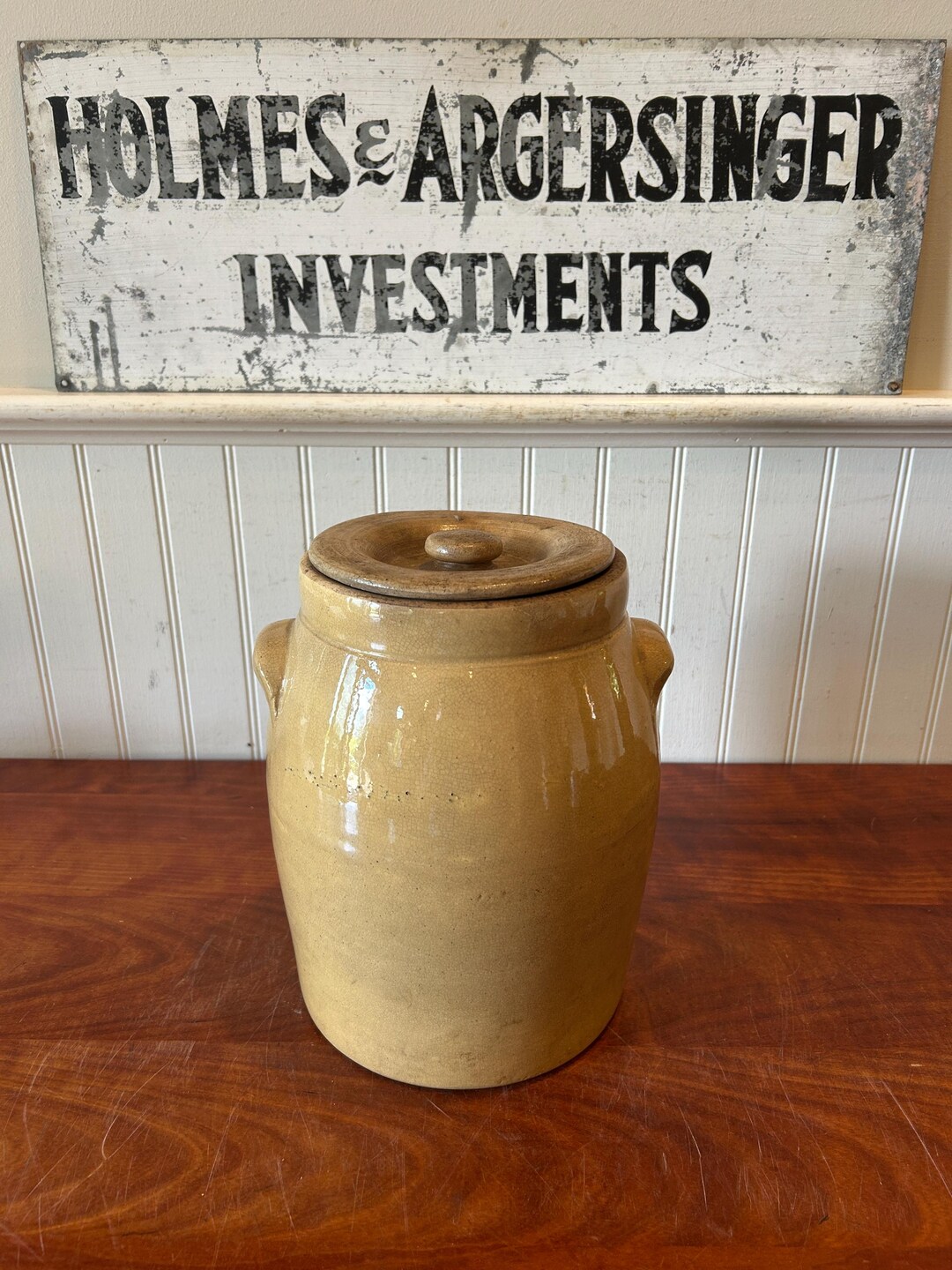 Vintage Stoneware Antique Yellowware Crock With Lid – Early American ...